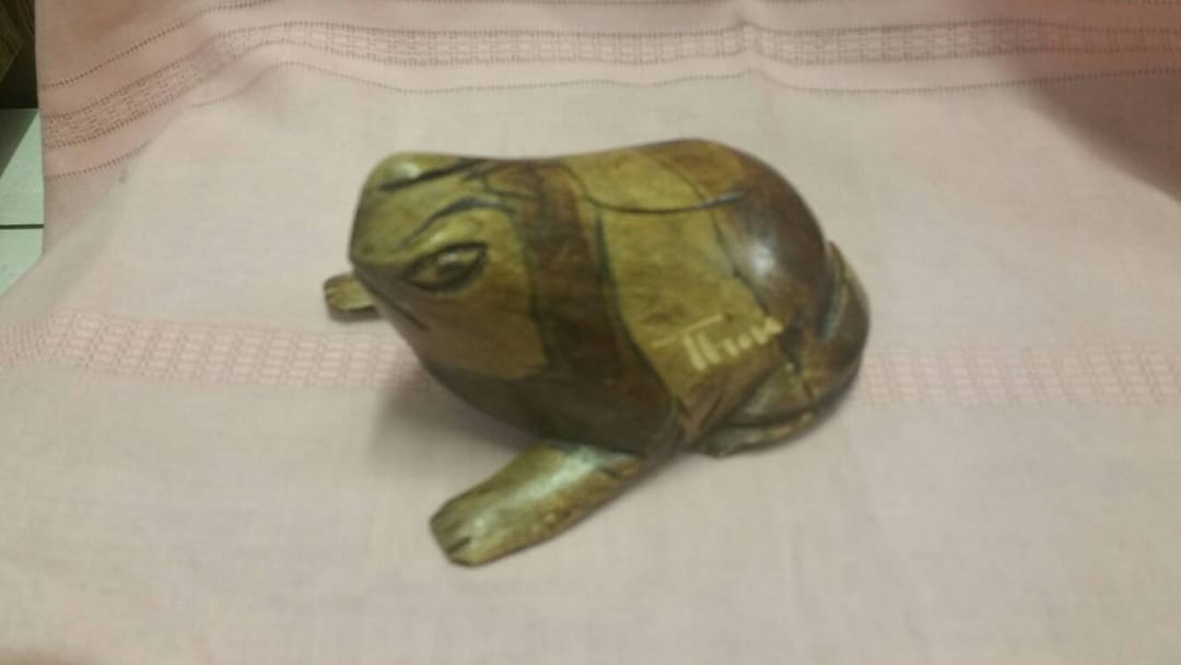 Hand Carved, Wooden Frog, Thom Artist Signed, Lightweight Figurine ...