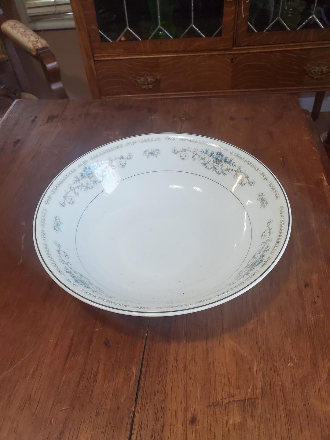 Diane Pattern 9 Inch Serving Bowl, Made in Japan, Blue Flowers, Tan ...