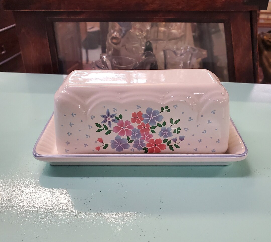 Rare Find, Mount Clements Pottery, Floral Fantasy 2 Piece Butter Dish ...