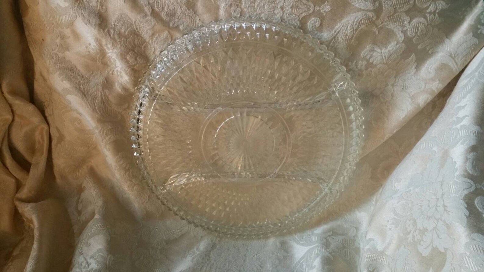 Large, 12.25 Inch Round Diamond Point Design ,pressed Clear Glass ...