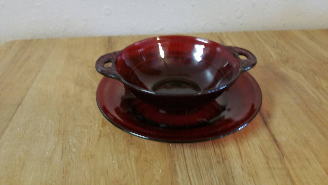 Ruby Red Depression Glass Ribbed 4 Inch Bowl With Handles and 6 Inch ...