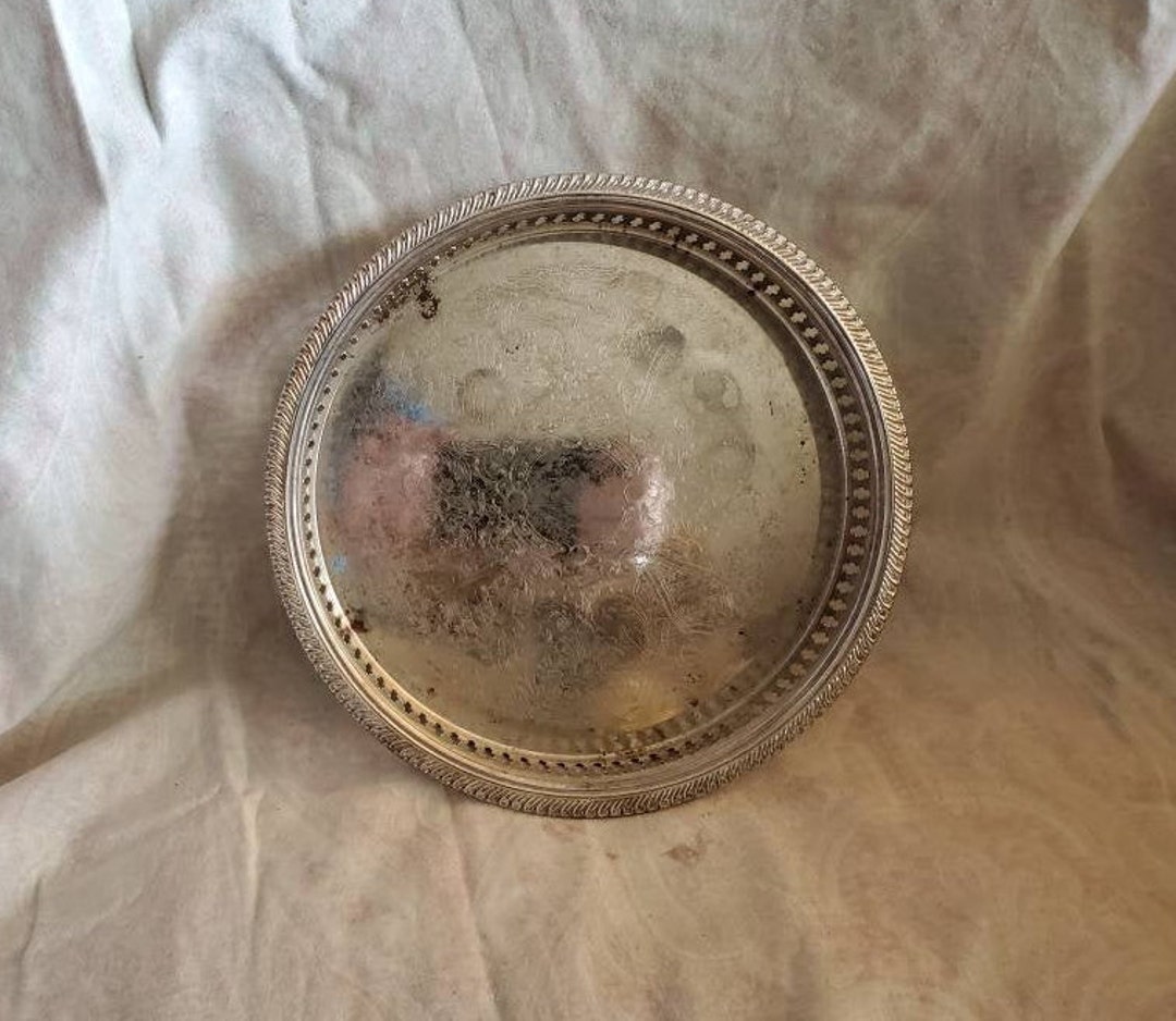 Aged, 9 Inch Silver Toned Tray With 1.25 Inch Tall Edge, Centerpiece ...