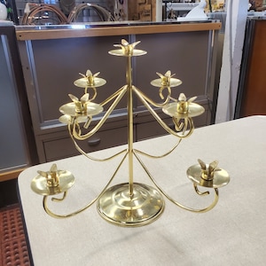 9 Spot Brass Small Candle Holder With Floral Design, Vintage Candelabra ...