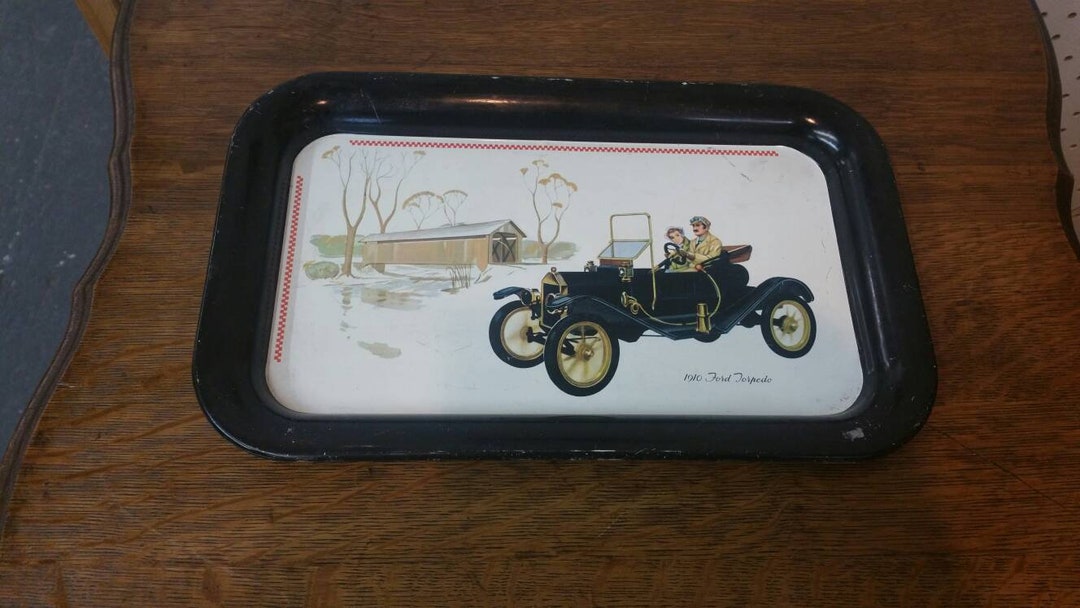 1910, Rustic Ford Torpedo, Tin Tray, Rectangular Serving Tray ...