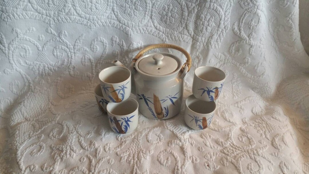 Chi Kiang Stoneware, Tea Set, Ceramic Teapot With 6 Teacups, Blue ...