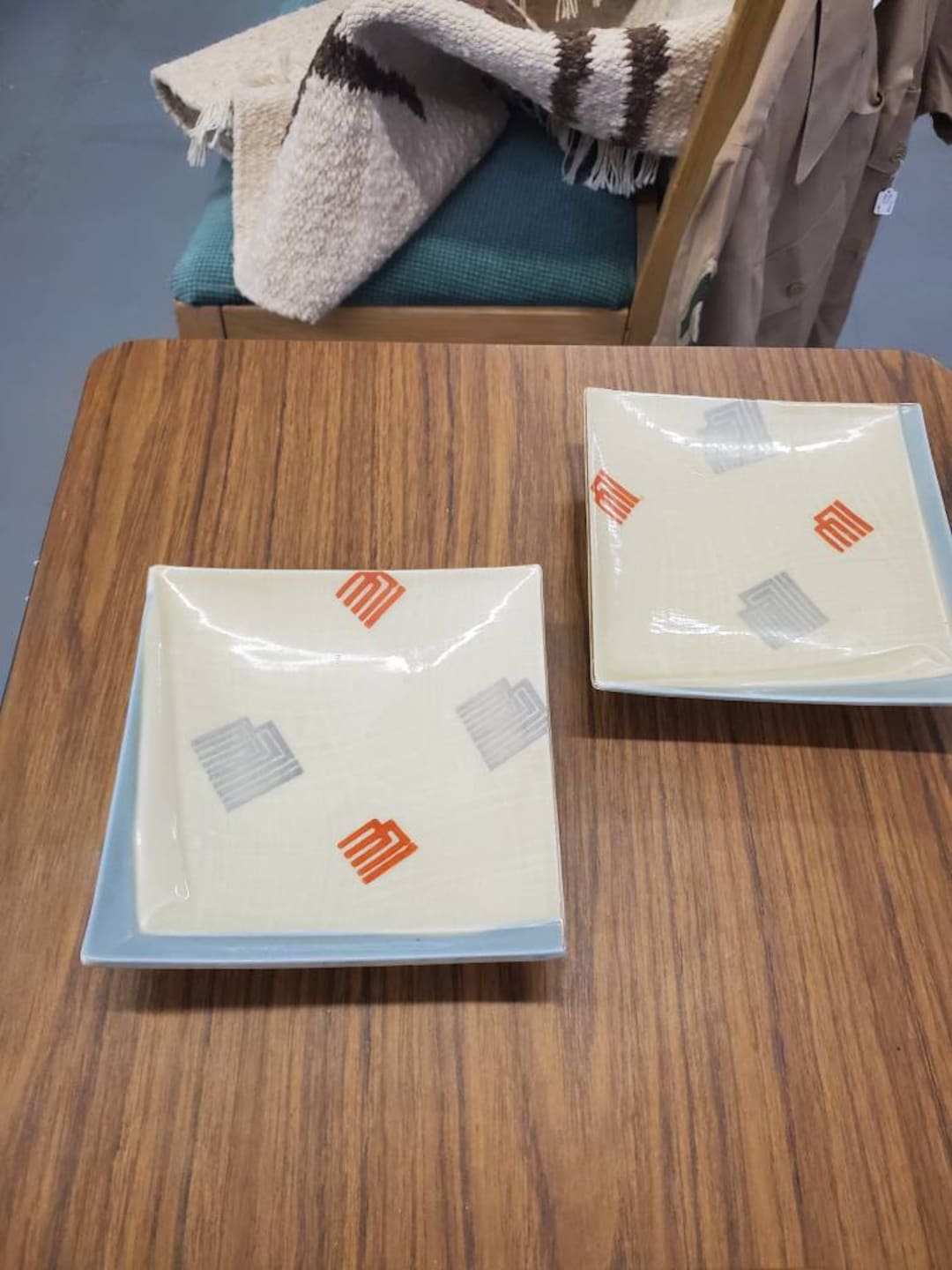 Set of 2, Made in Japan, 5.5 Inch Square Sushi Plates, Geometric ...