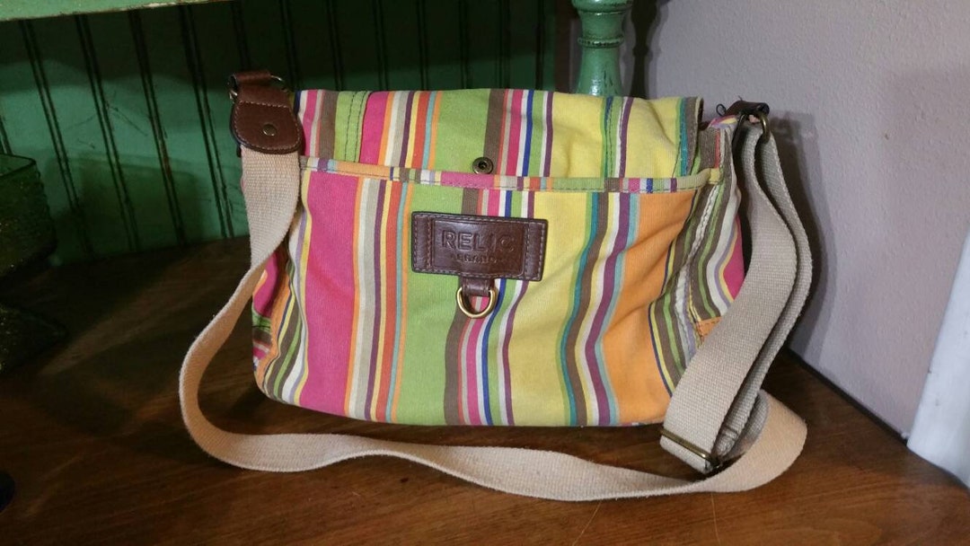 Pink and Green Striped, Relic Canvas Purse or Shoulder Bag, Vintage ...