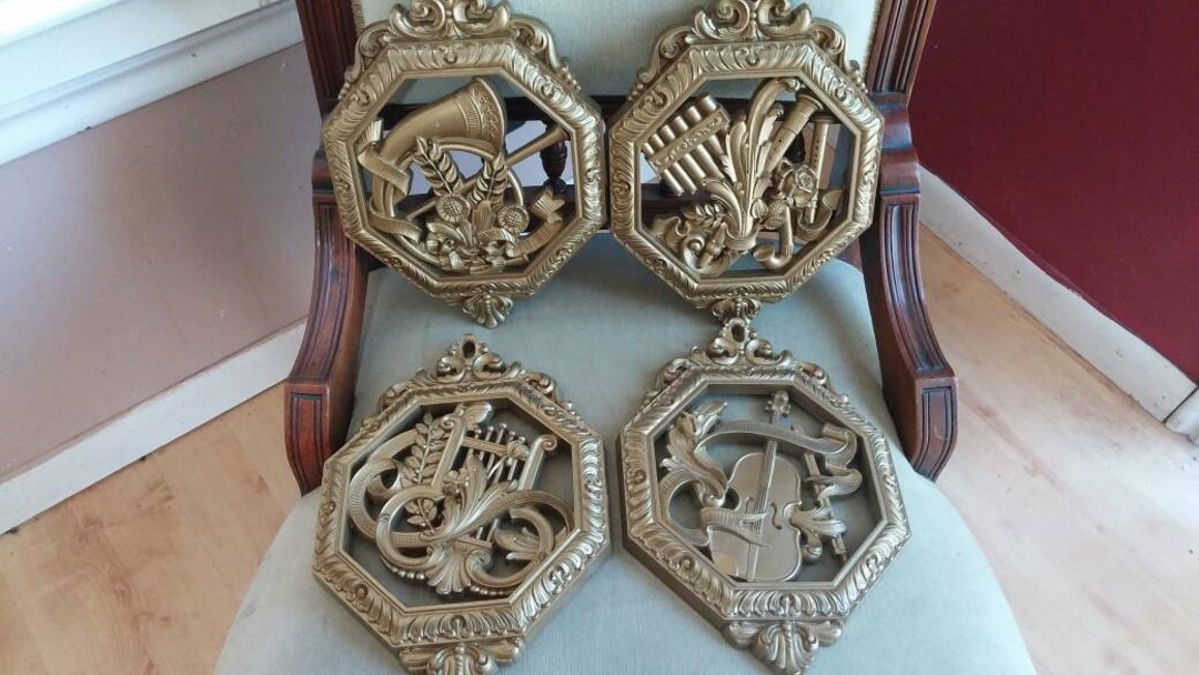Set of 4 Homco Plastic Octagon Musical Instrument Gold Toned Wall ...