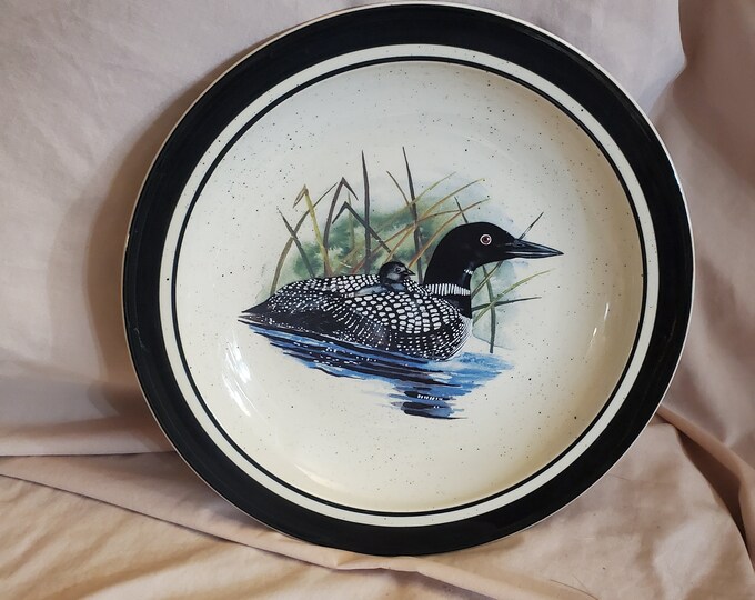 Folkcraft Stoneware, Loon Lake, 8.5 Inch Salad Plate, Black Border ...