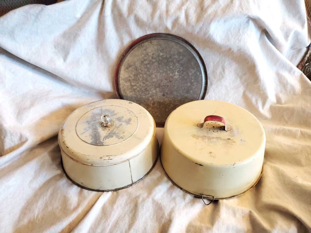 3 Piece Set Rustic, Pale Yellow, Silver Toned Metal and Red, Cake ...