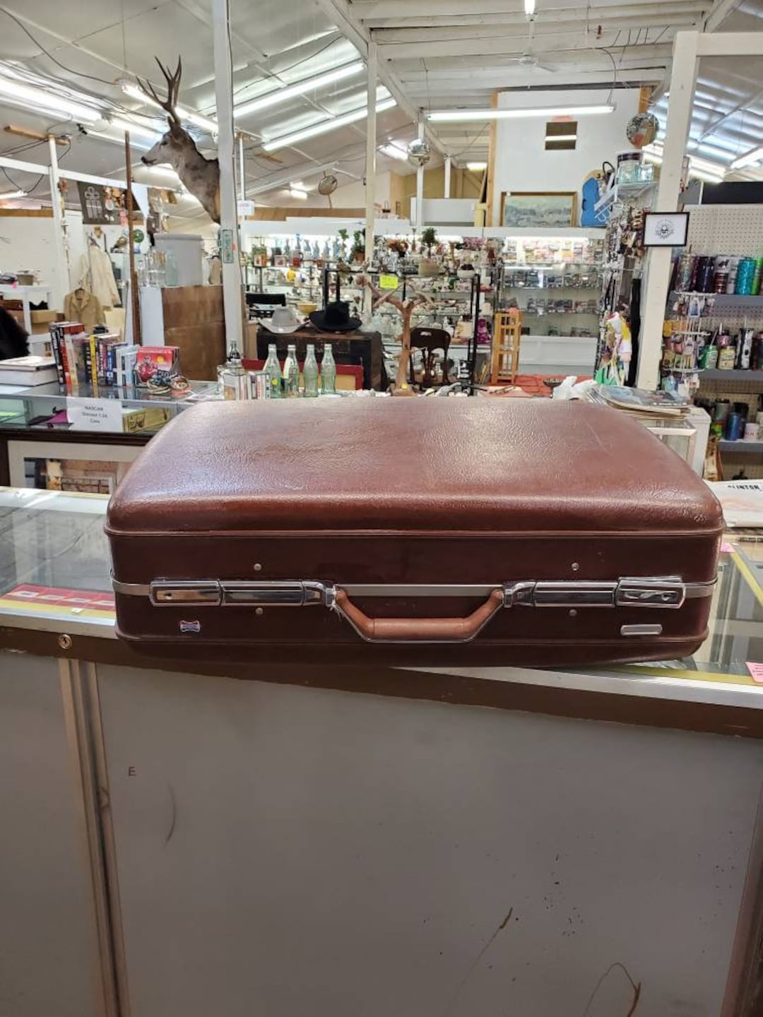 American Tourister Escort, Vintage Brown Vinyl Suitcase With Silver ...