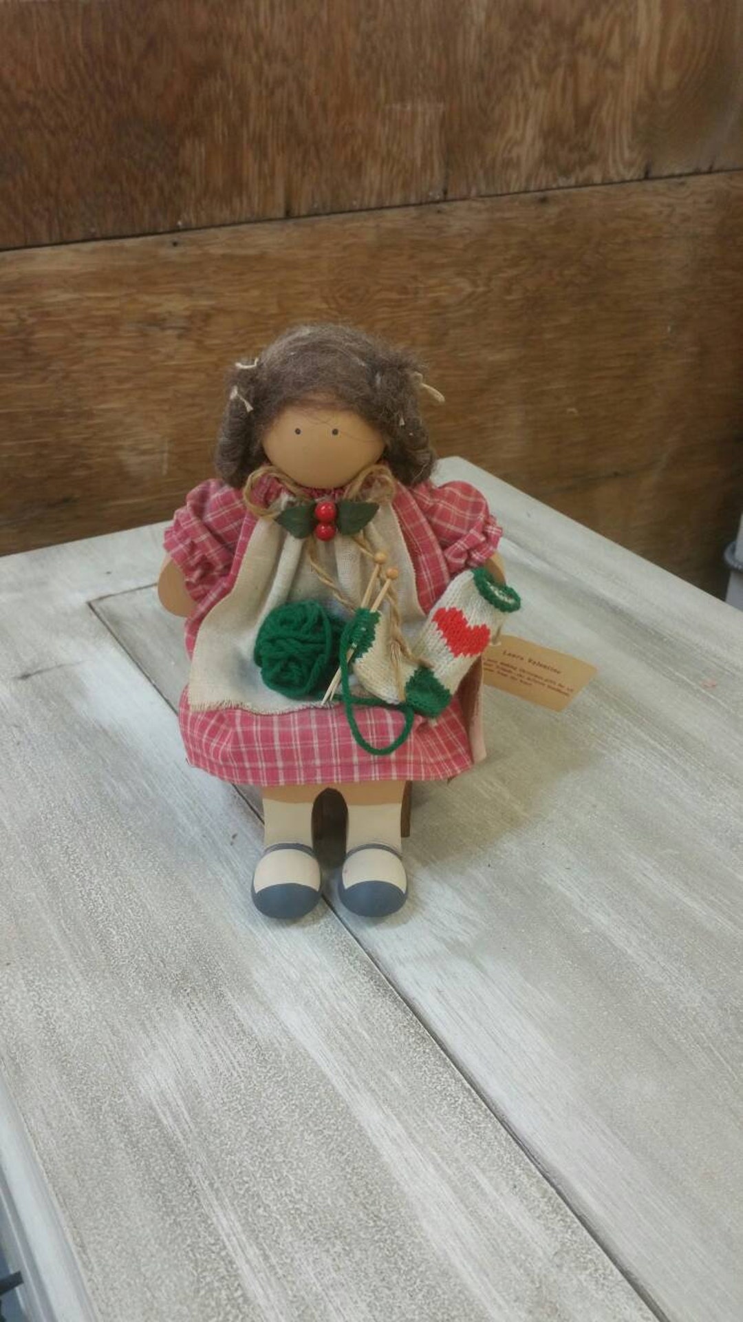 Laura Valentine, Hand Crafted, Lizzie High, 1992, Sitting Wooden Doll ...