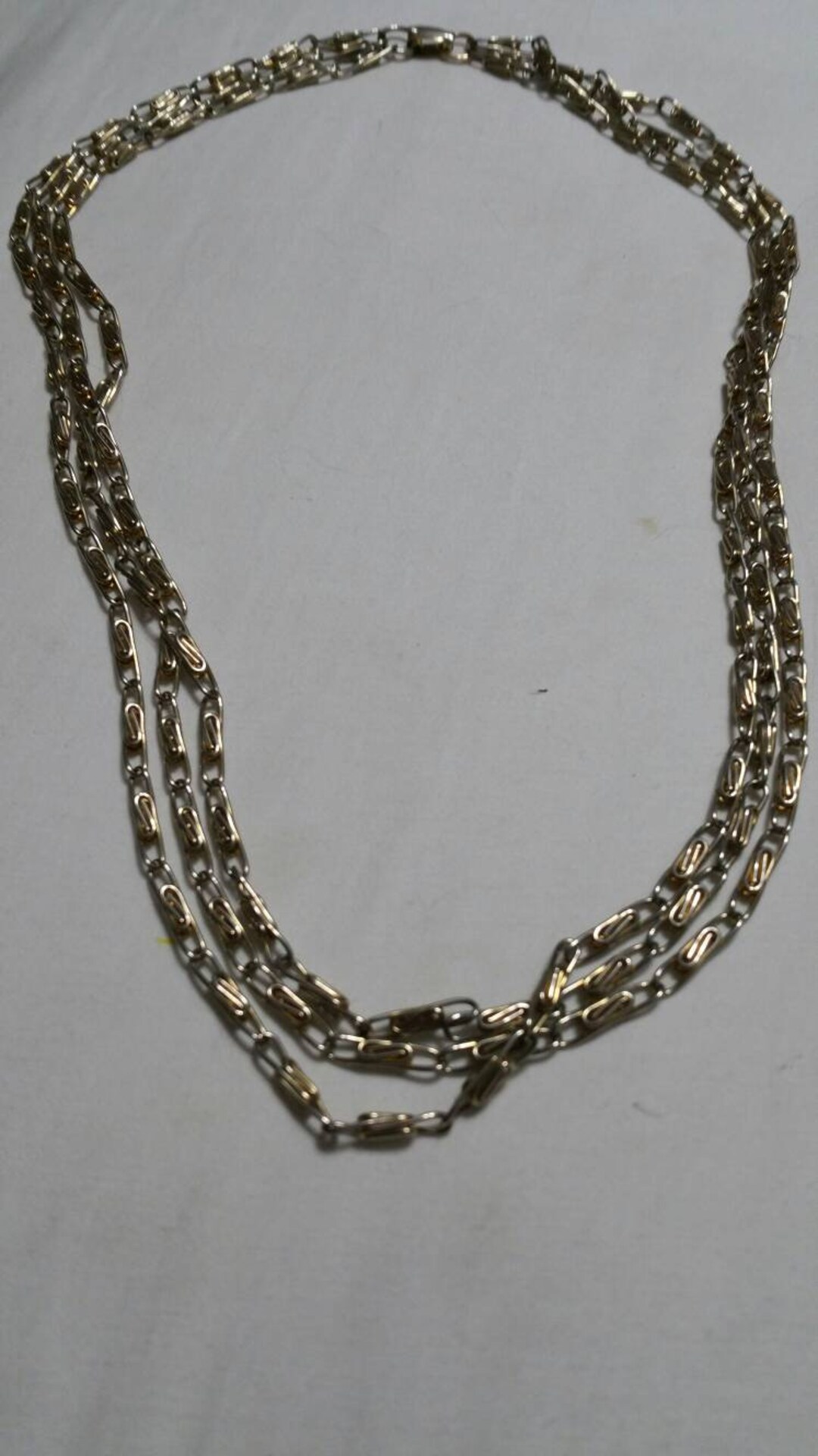 24 Inch, Triple Strand, Snail Chain, Silver and Gold Toned Necklace ...