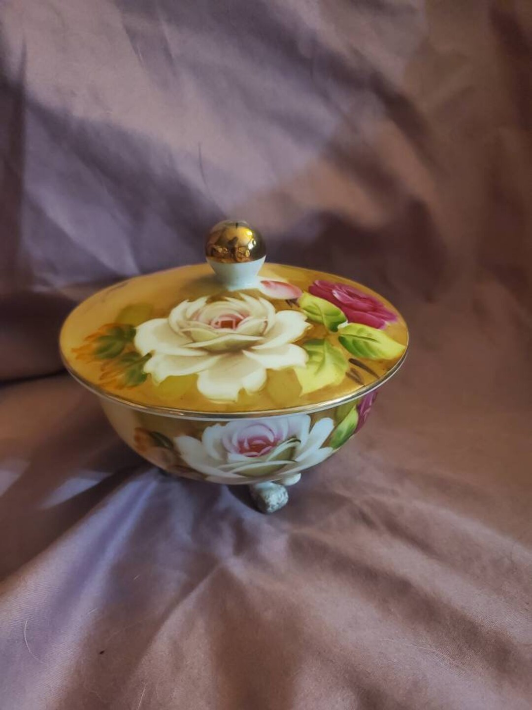 Heritage Brown, Hand Painted, Lefton China, 3 Footed, Pink and White ...