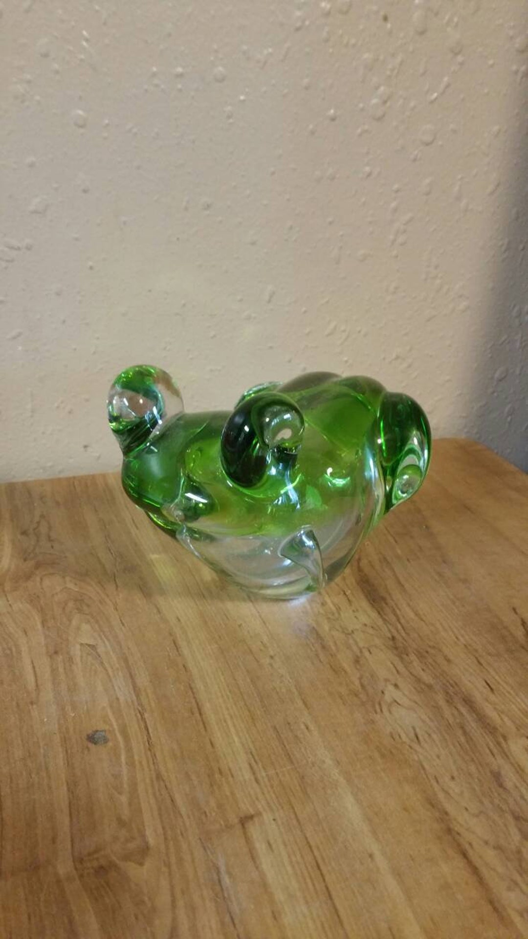 Green and Clear Glass Frog, Heavy Paperweight, Vintage Home Decor ...