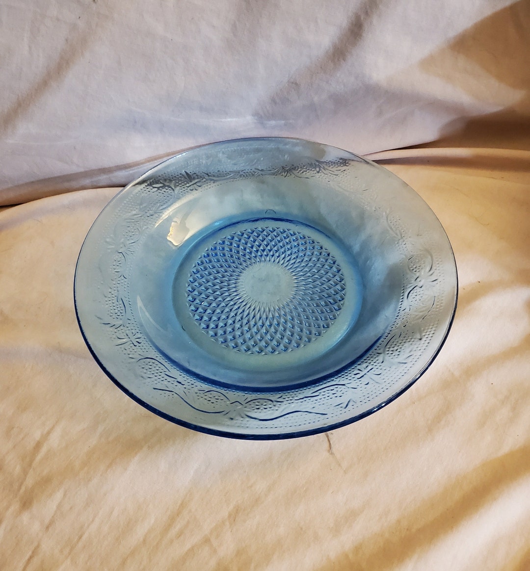 Sandwich Glass Light Blue Glass 9 Inch Serving Bowl Firna Fleur De Lis ...