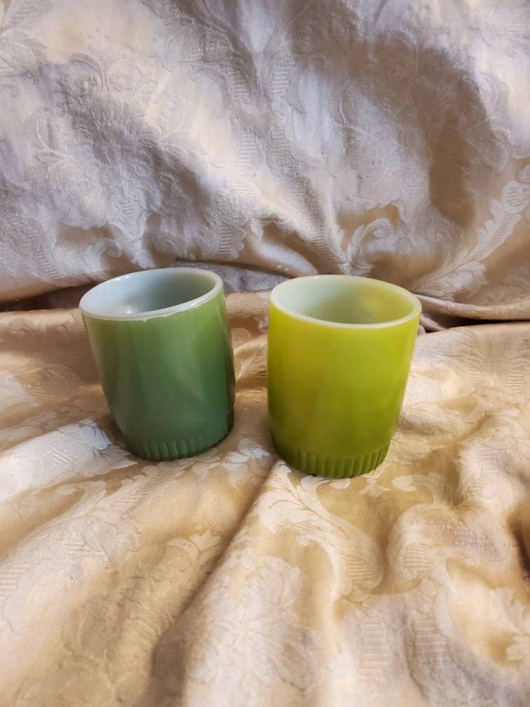 Set of 2, Fire King, Miss Matched Green, Coffee Cups or Mugs, Serving ...