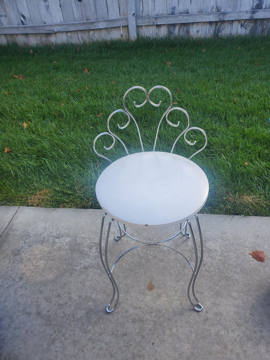 Shabby Chic, 1960's Painted Silver Toned Chrome Metal, Vanity Chair or ...