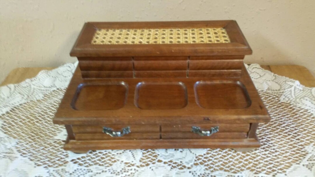 Centurion, Vintage Wood Valet Box With Cane Insert, Jewelry Box - Etsy