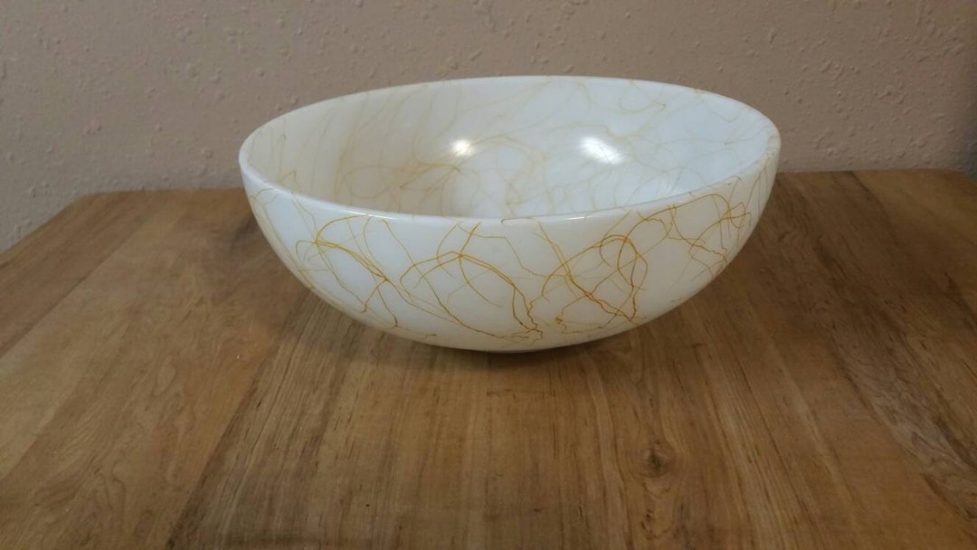 Large White and Gold Splatterware Milk Glass Large Handled Pasta or ...