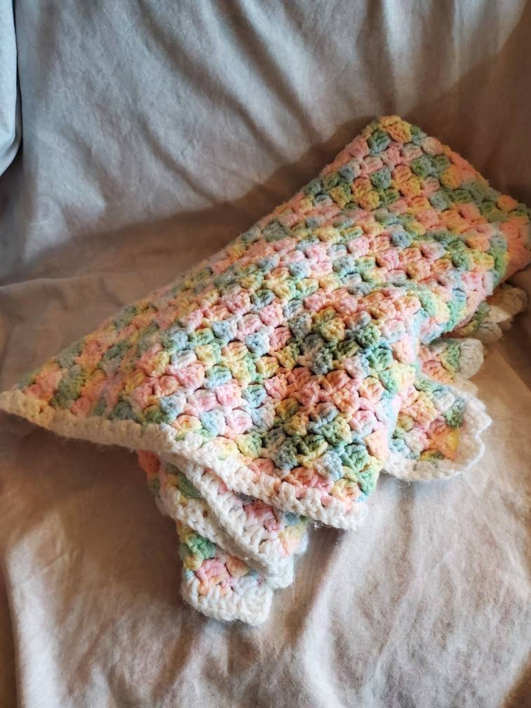 Hand Crocheted, Bright Rainbow Neon Colors With Random Design, Lap ...