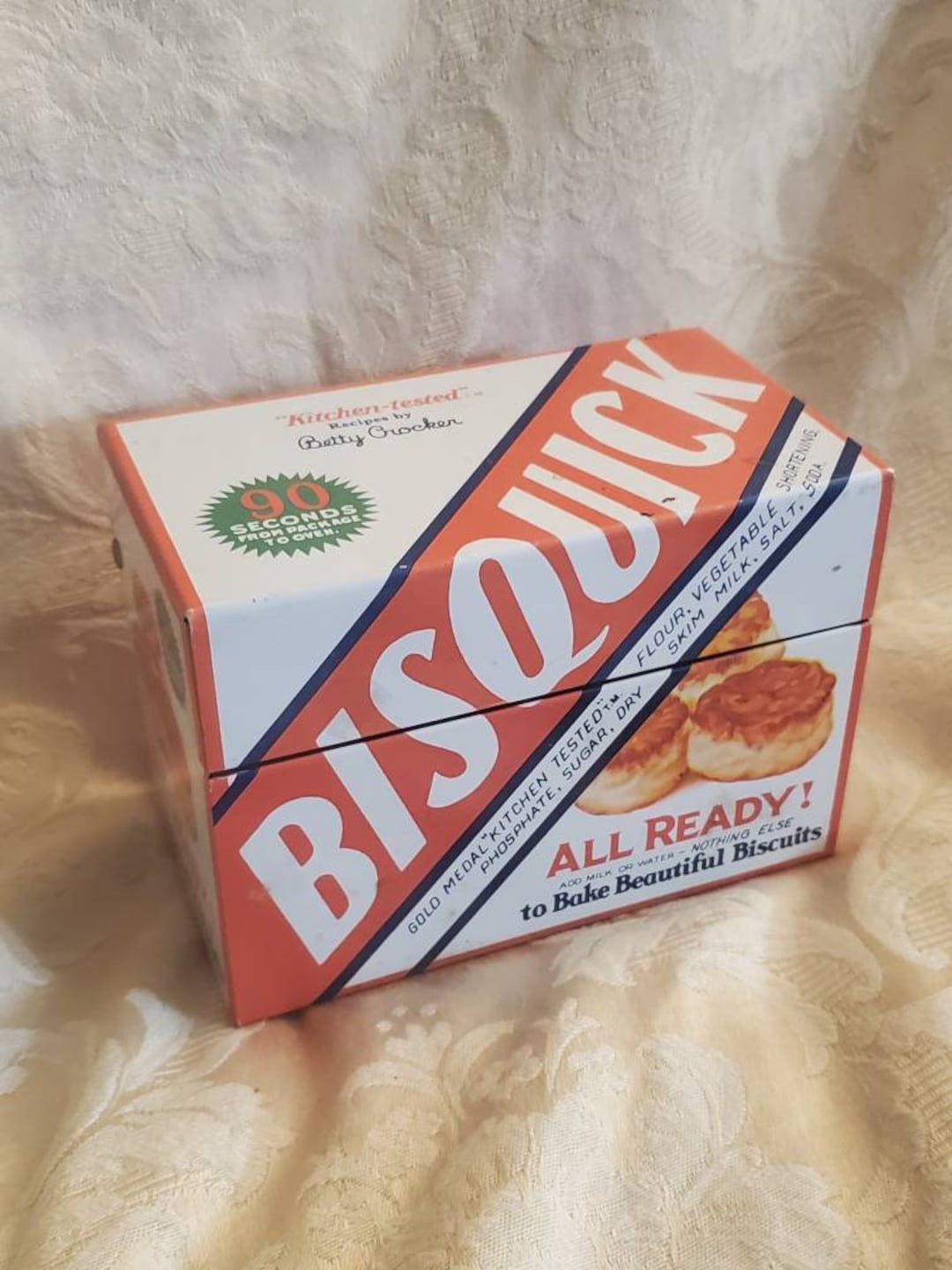 1980s Vintage Kitchen, Bisquick Recipe Box, 1980s Lithographed Steel ...