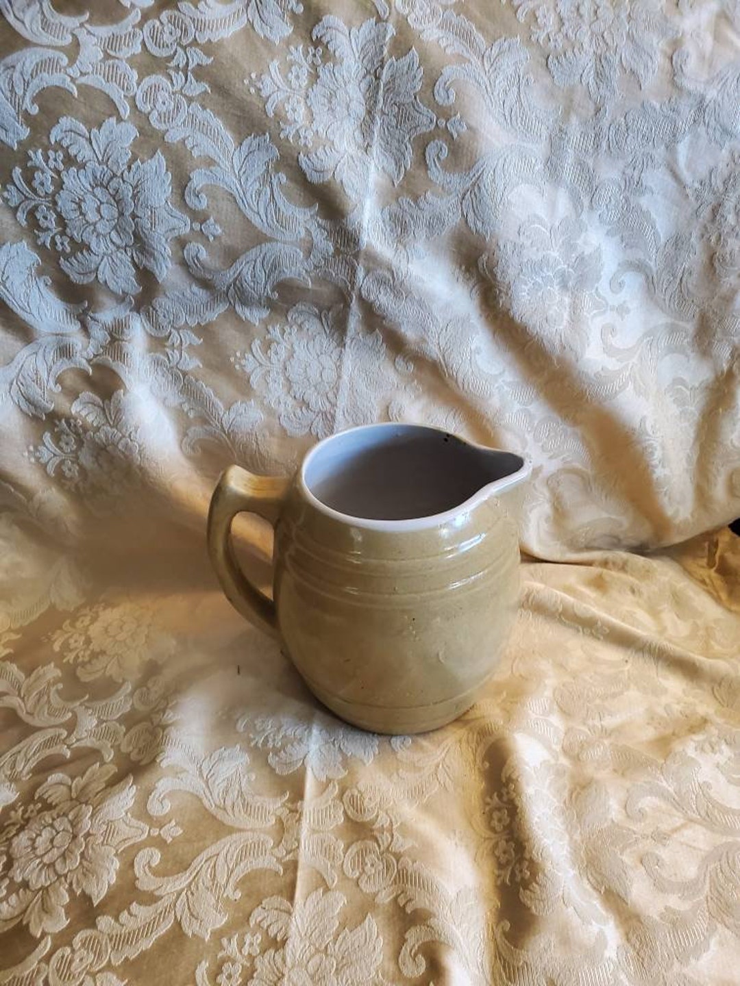 Large UHL, Barrel Pottery Pitcher, Tan/beige/yellow, Vintage Kitchen or ...