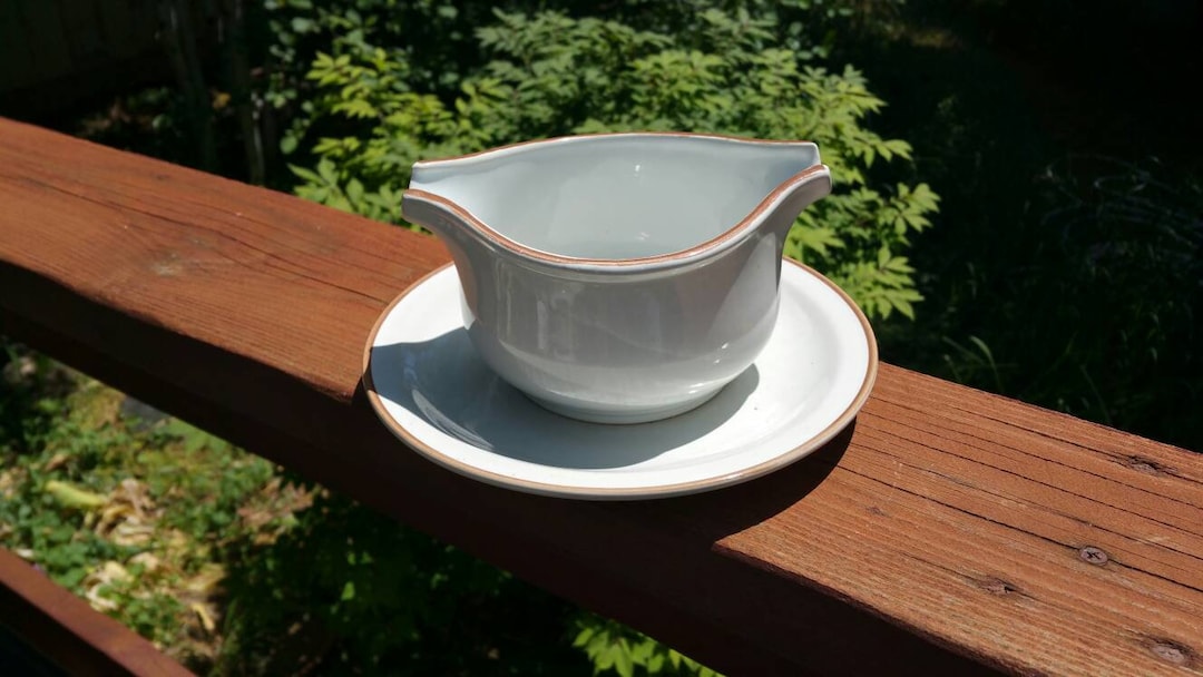 Anita Stone, off White and Brown, Stoneware, Gravy Boat With Attached ...
