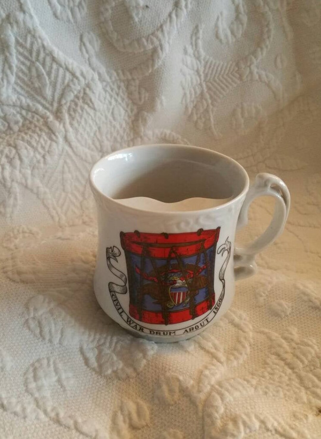 Royal Crown, White Porcelain Moustache Mug With Civil War Drum Design ...