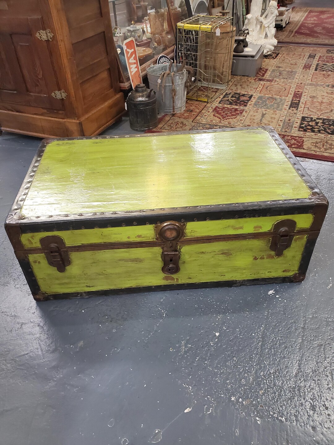 Very Rustic Western Style, Bright Green and Black Painted Wooden ...