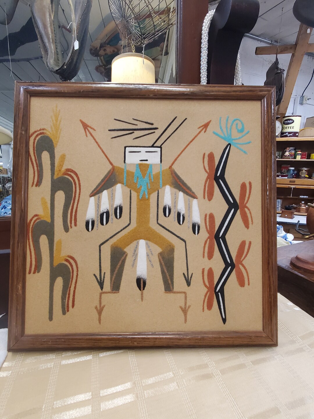 Framed Navajo Sand Painting With Thunderbird With Crops Design 13.50 ...