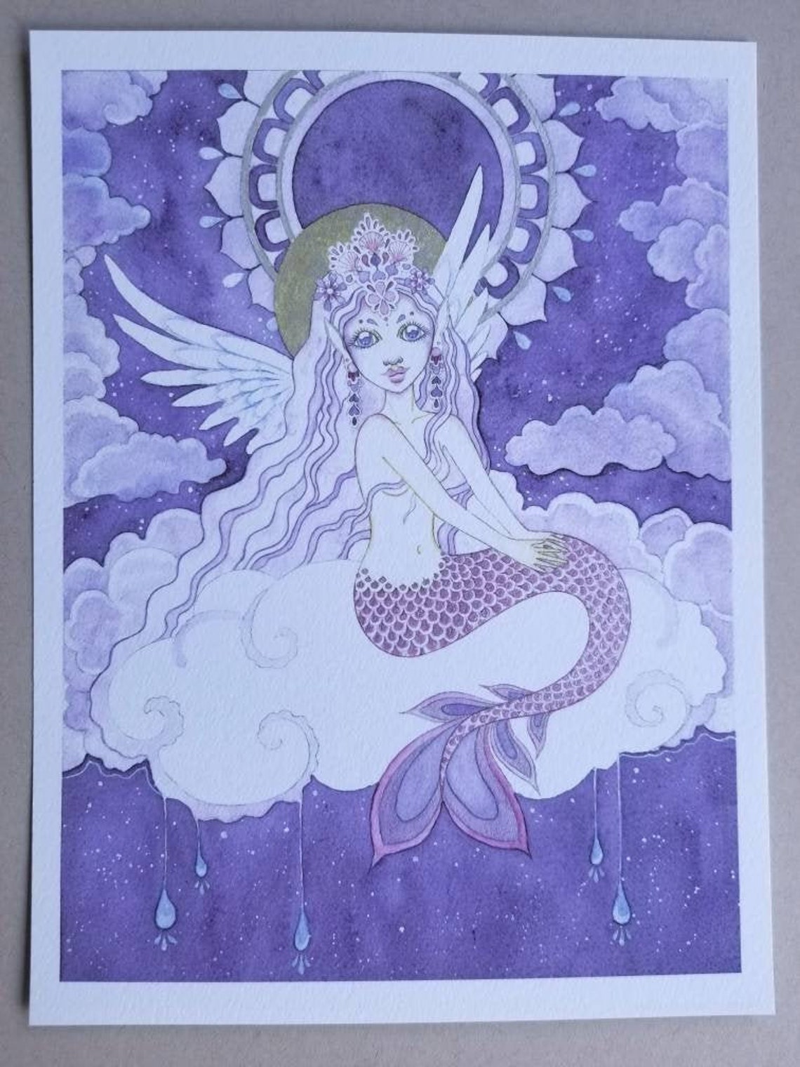 Mermaid Angel Art Print Watercolor Painting Print | Etsy