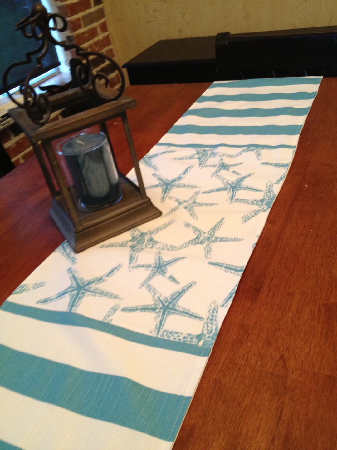 Nautical Table Runner Starfish Beach Stripe - Etsy