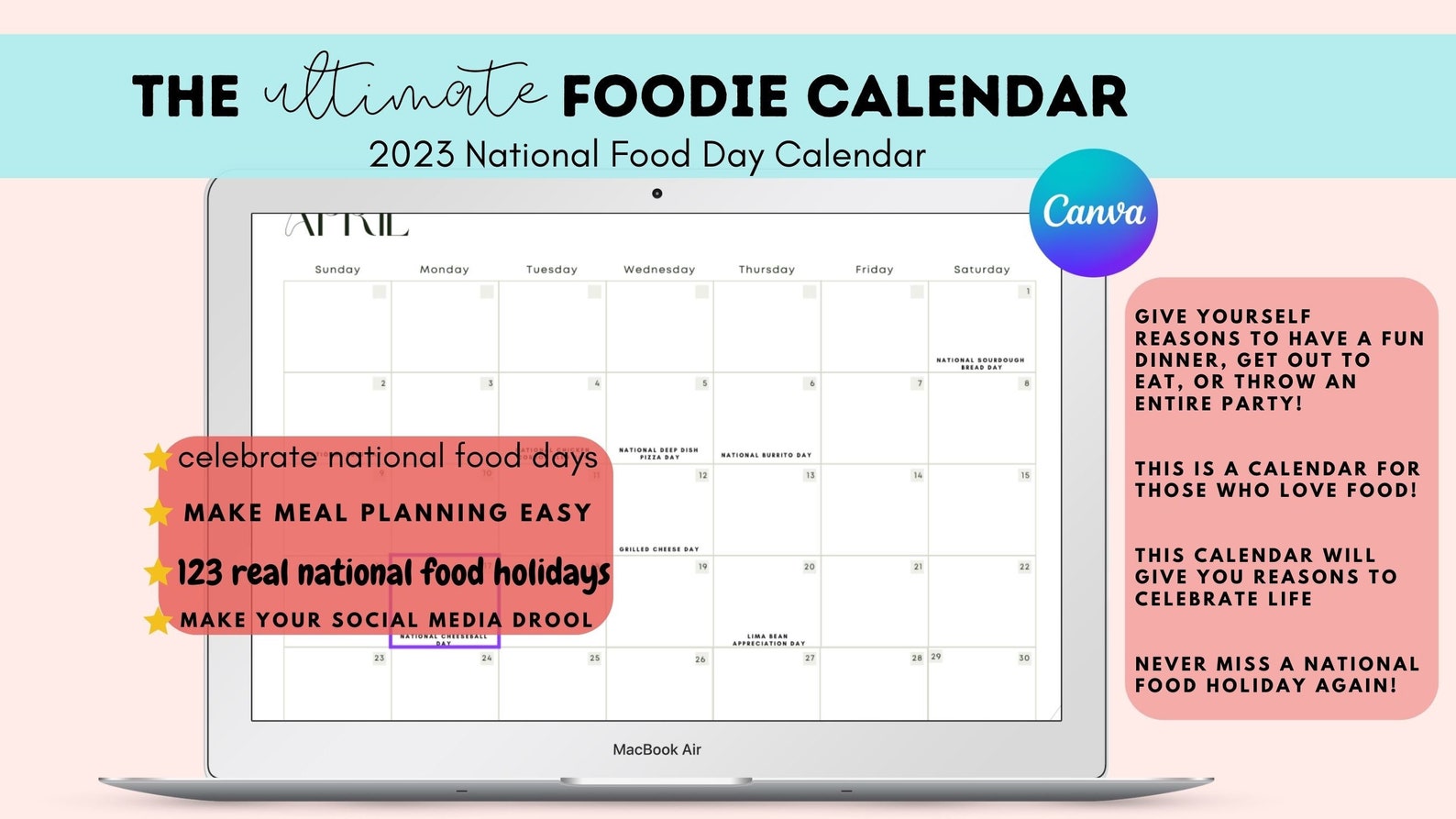 The Ultimate Foodie Calendar - Monthly Blank Calendar for Dinner Meal ...