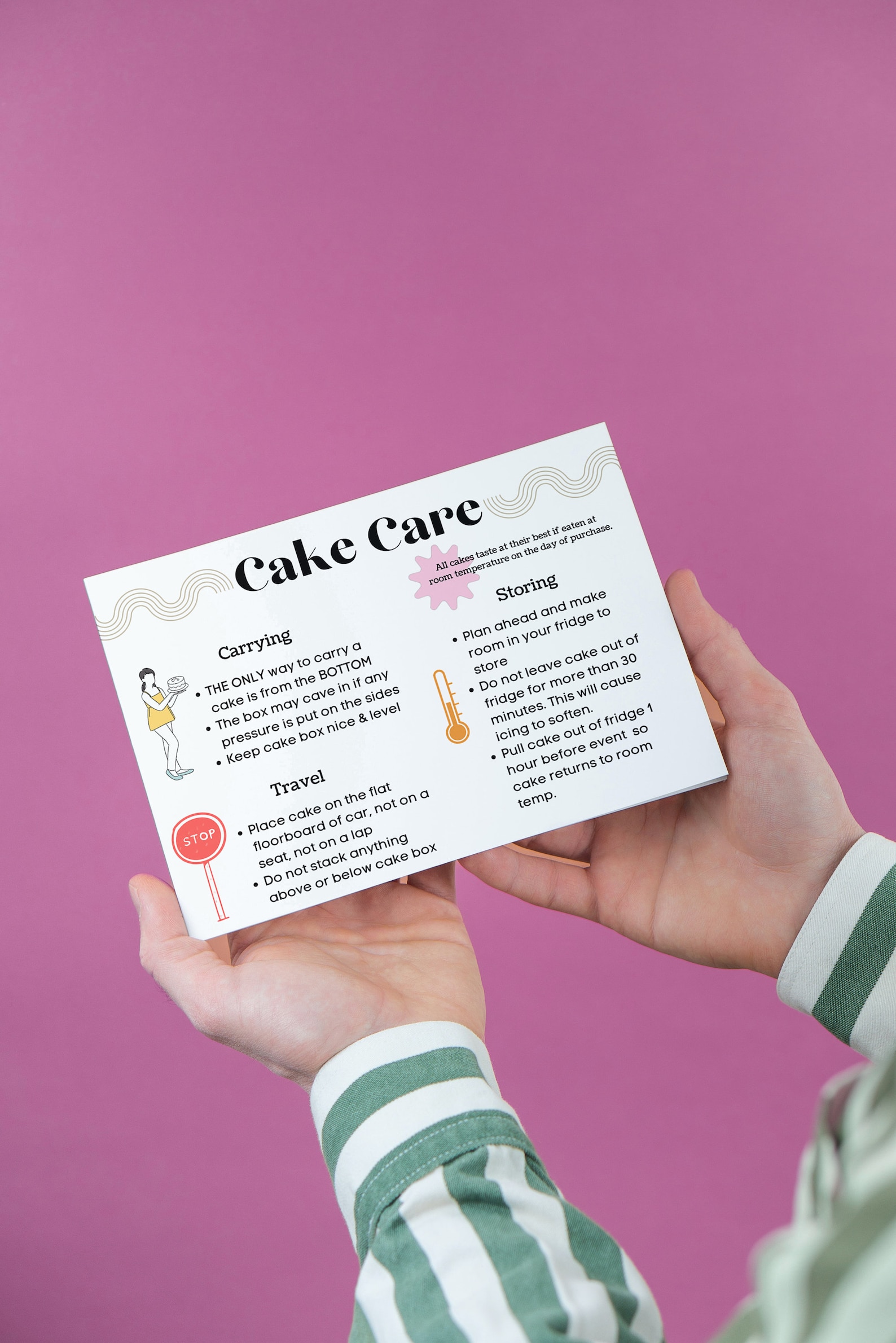 Cute Cake Instruction Card - for Bakeries or Home Bakers or Cake ...