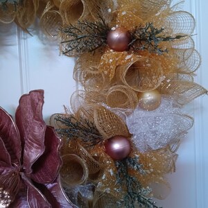 Gold and White Mesh Wreath With Pale Pink Velvety Poinsettia - Etsy