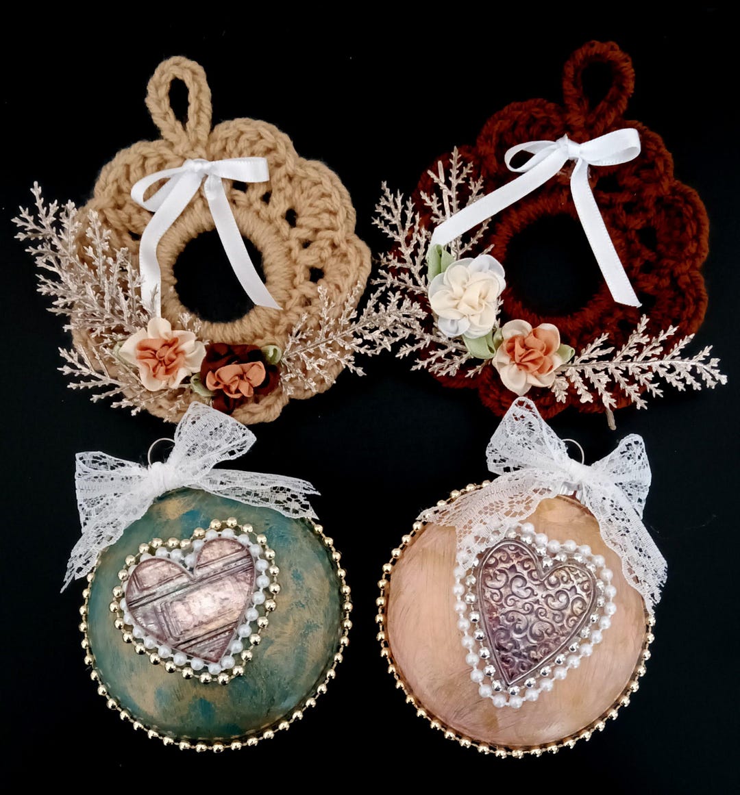 Victorian Style Handmade Ornament Set in Earthy Colors With Hearts ...