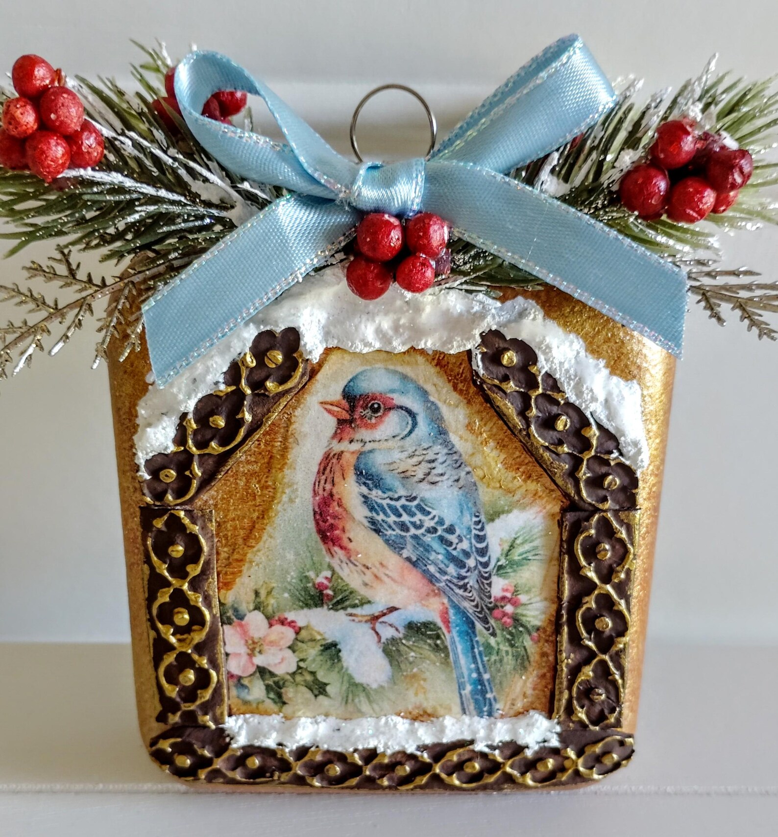 Victorian Style Handmade Cardinal and Bluebird Ornament Set - Etsy