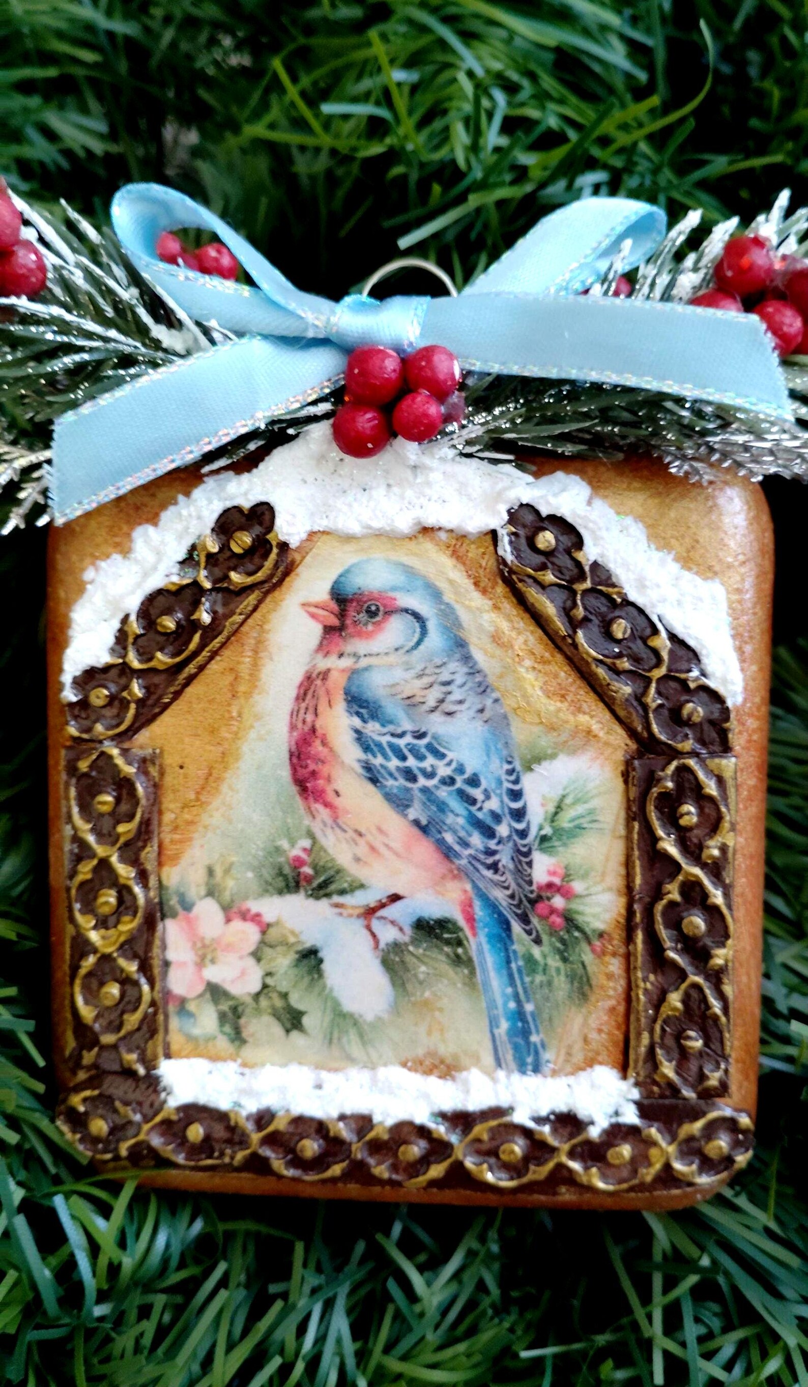 Victorian Style Handmade Cardinal and Bluebird Ornament Set - Etsy
