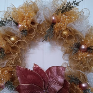 Gold and White Mesh Wreath With Pale Pink Velvety Poinsettia - Etsy