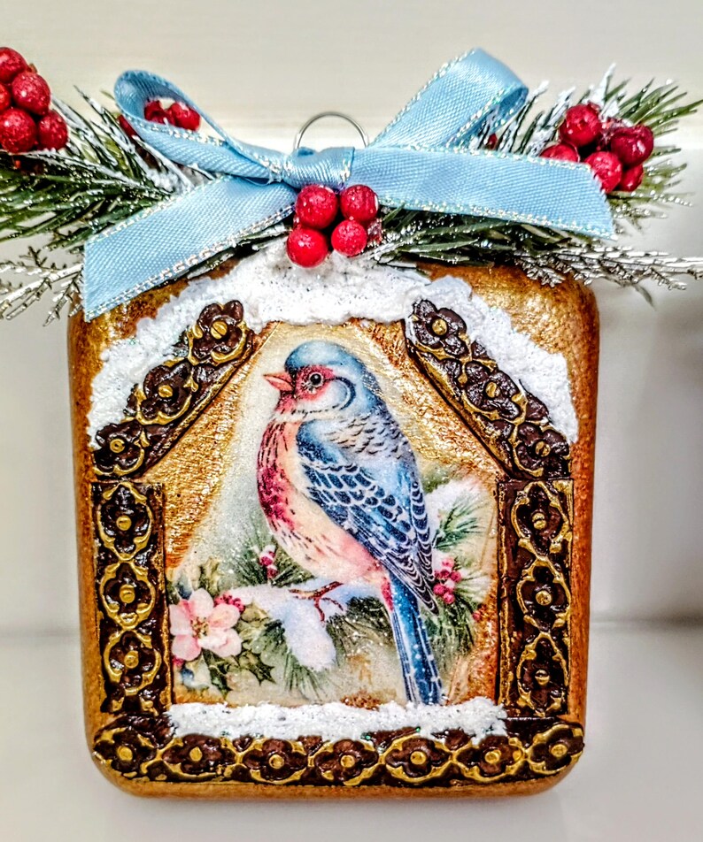Victorian Style Handmade Cardinal and Bluebird Ornament Set - Etsy