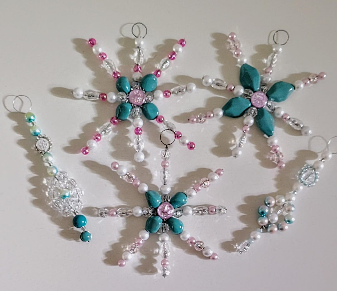 Victorian Style Snowflakes and Icicles Beaded Ornament Set of 5 - Etsy