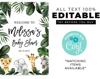 Editable Wild One Welcome Sign, Safari Jungle Baby Shower Poster ...