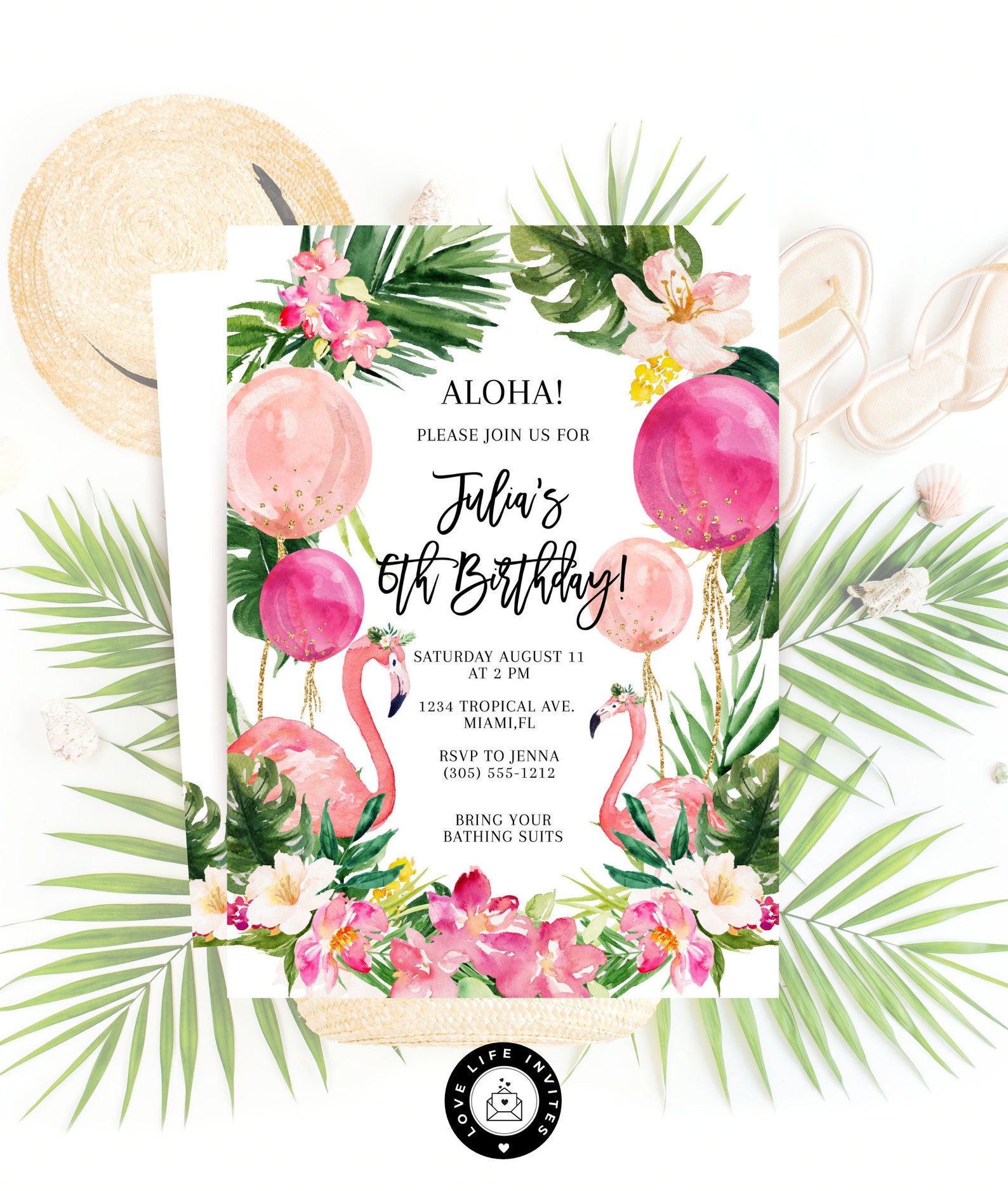 Flamingo Birthday Invitation, Flamingo Birthday Invite, Tropical ...
