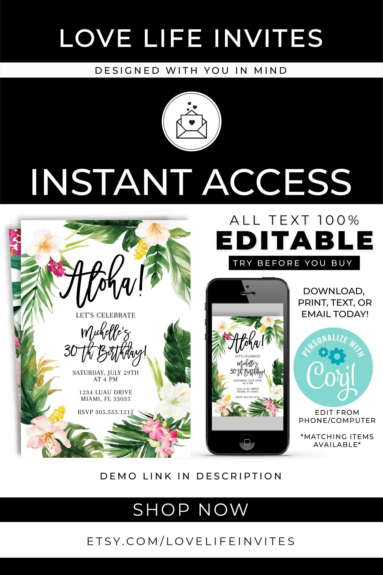 Tropical Birthday Invitation Tropical Party Luau Invitation - Etsy