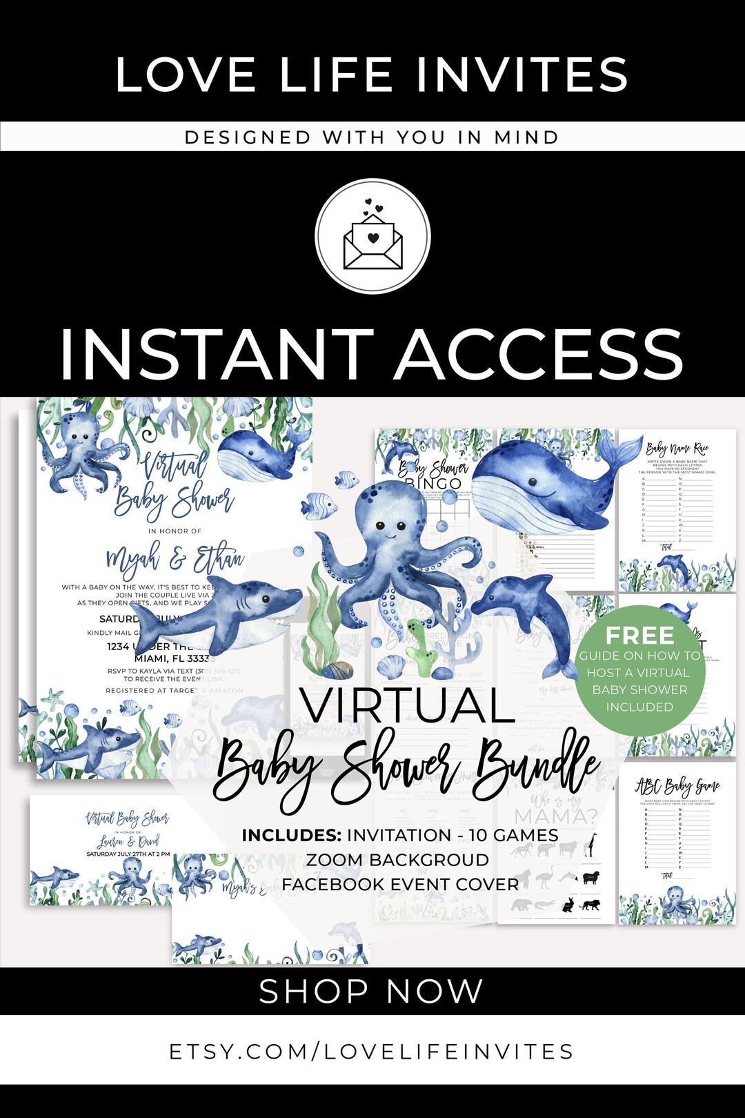 Virtual Baby Shower Bundle Virtual Baby Shower Invitation - Etsy