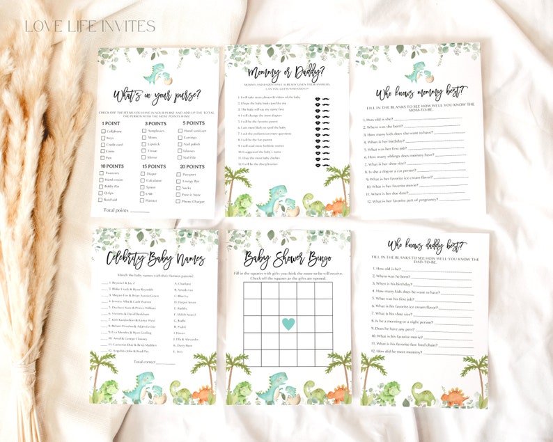 Dinosaur Baby Shower Games Bundle Dino Baby Shower Games - Etsy