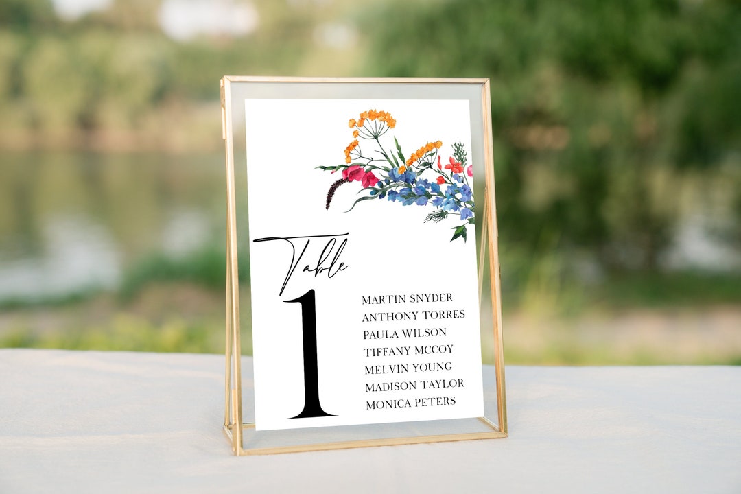 Wildflower Bridal Shower Table Numbers, Editable Wildflower Table ...
