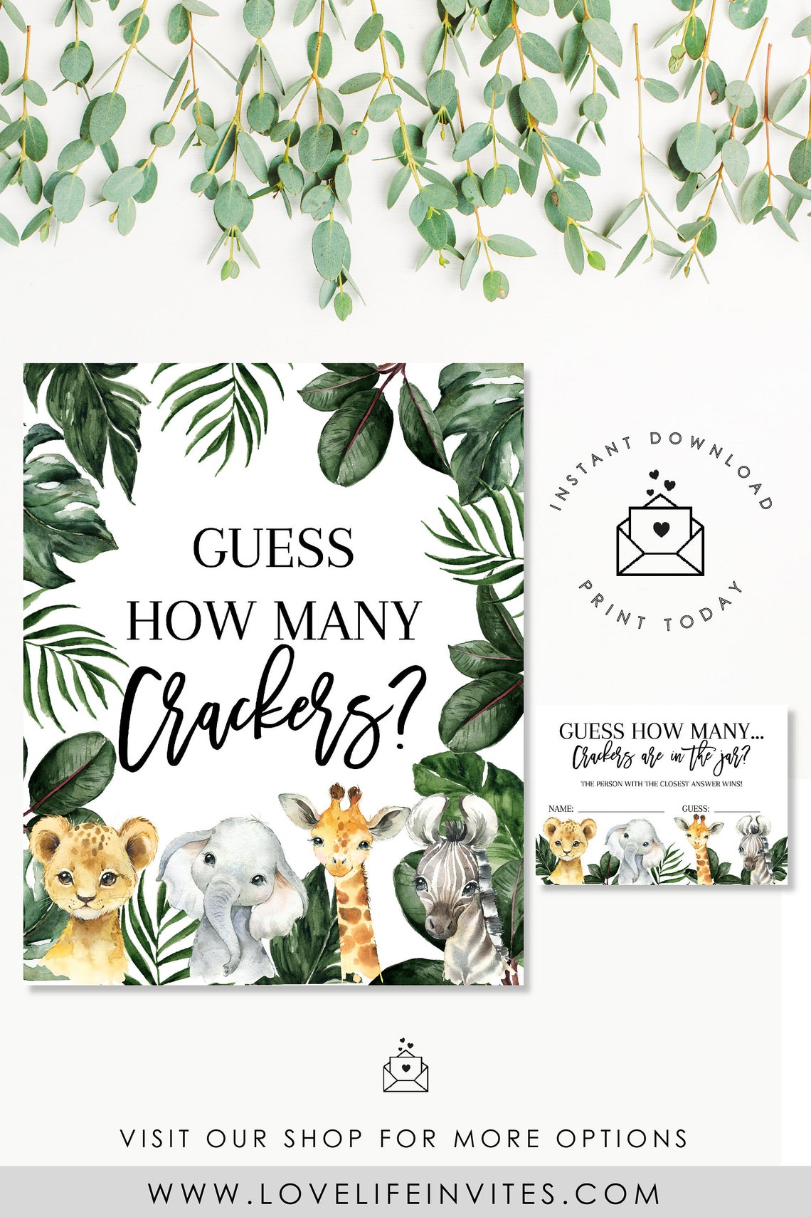 Safari Baby Shower Guess How Many Animal Crackers Game Sign - Etsy