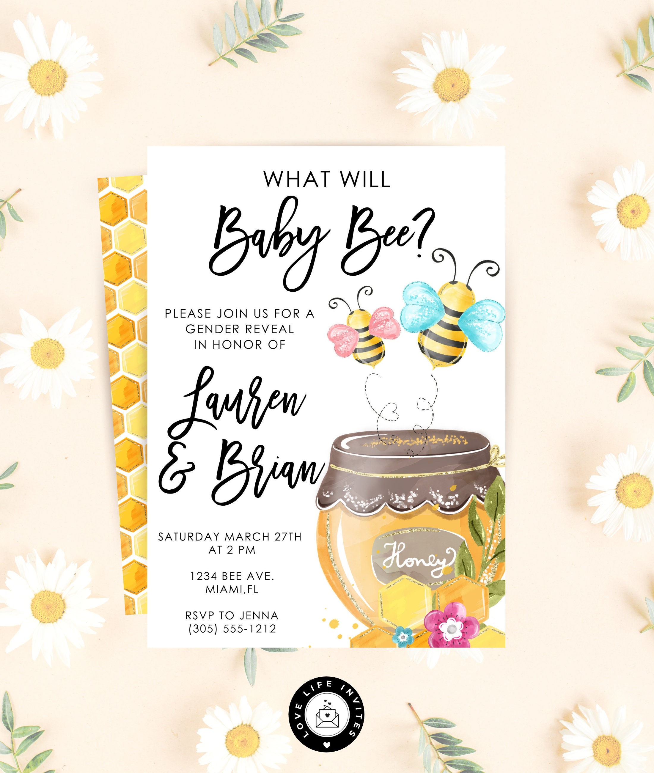 Bee Gender Reveal Party Invitation, What Will It Bee Invitation, Gender ...